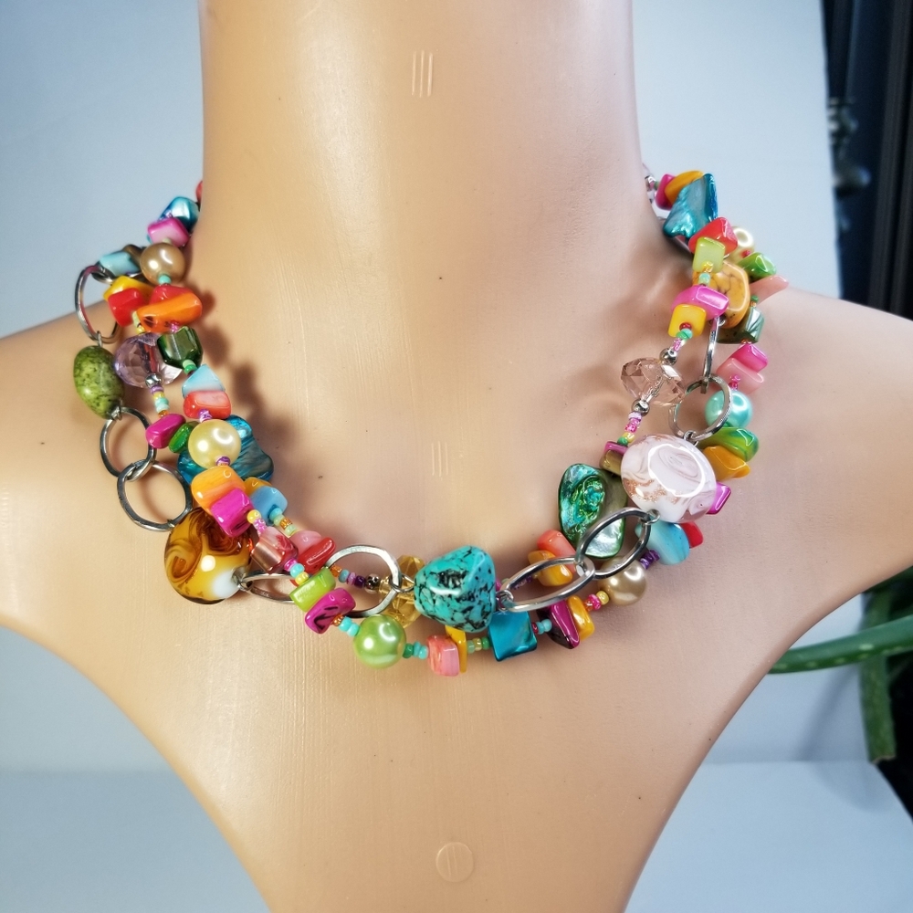 Multi Layered Colored Beads Necklace - Gem